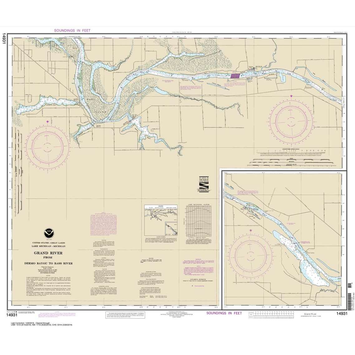 Historical NOAA Chart 14931: Grand River From Dermo Bayou To Bass River ...
