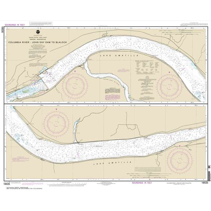 NOAA Chart 18535: Columbia River John Day Dam to Blalock – Life Raft ...